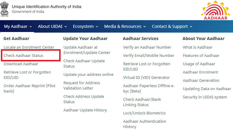 Aadhar Card Status Check Enquiry Aadhaar Update Status Online Images