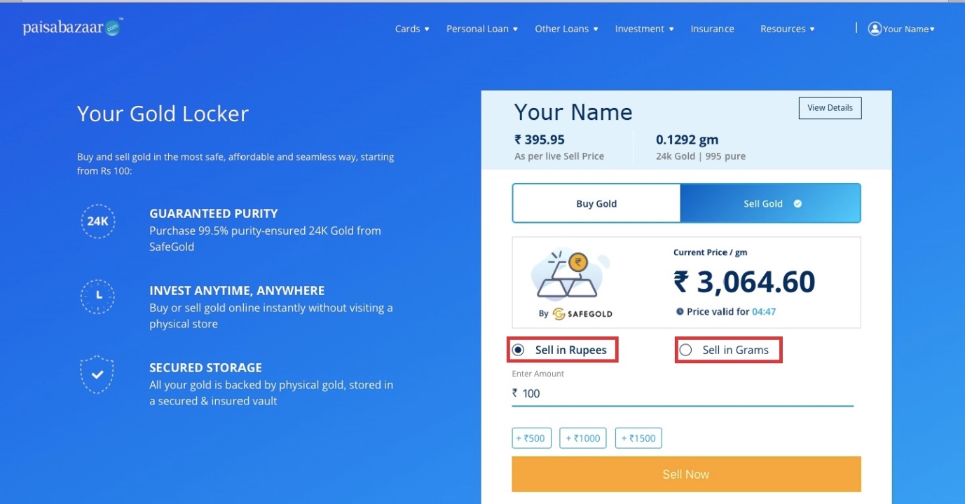 How to Sell Digital Gold at Paisabazaar.com