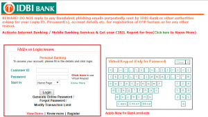 IDBI Bank Net Banking Login, Registration & Password Change