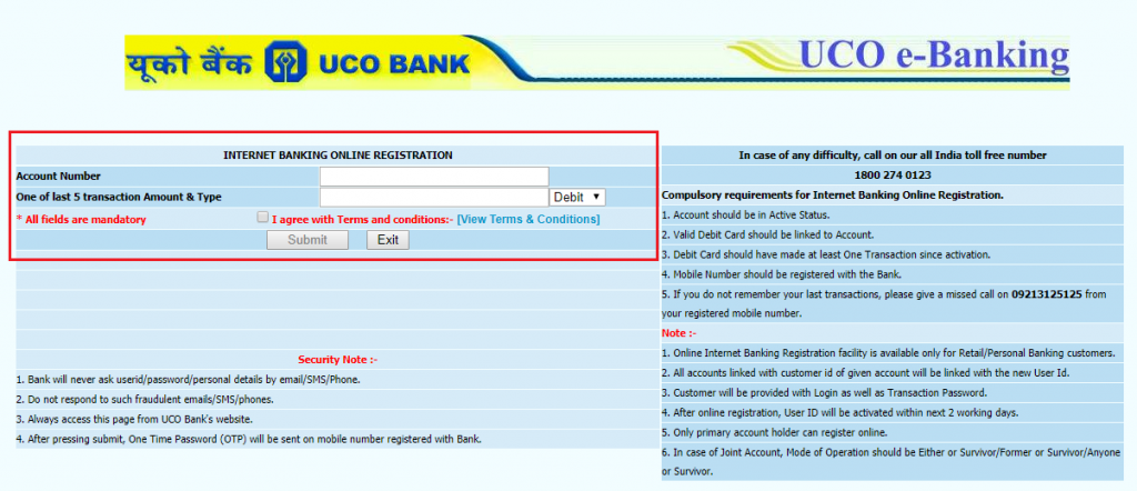 UCO Bank Net Banking Registration Online and Login
