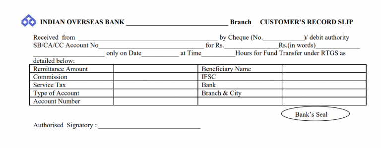 IOB RTGS Form - Paisabazaar.com