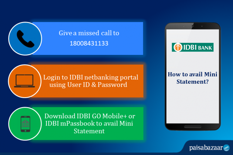 IDBI Bank Mini Statement - mPassbook, SMS, Online