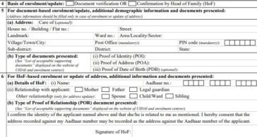 Aadhaar Enrollment Form- Enrollment, Correction, Update